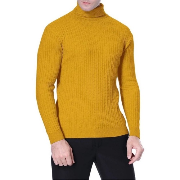 Sweaters | New Mens Casual Slim Fit Turtleneck Pullover Sweaters Gold ...